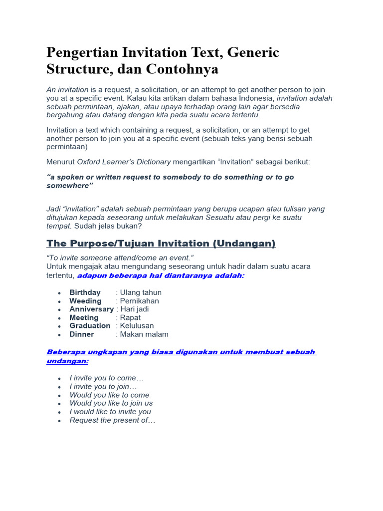Invitation Text: Definition & Examples | PDF | Meal