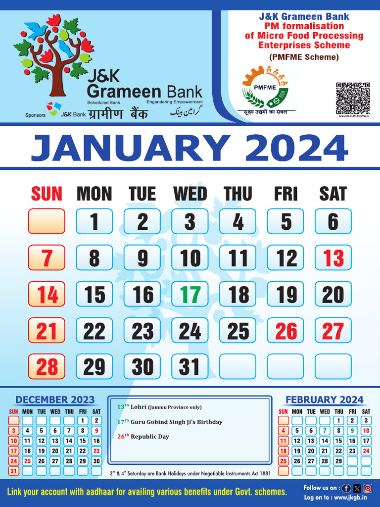 J&K Grameen Bank E-Calendar 2024 | PDF