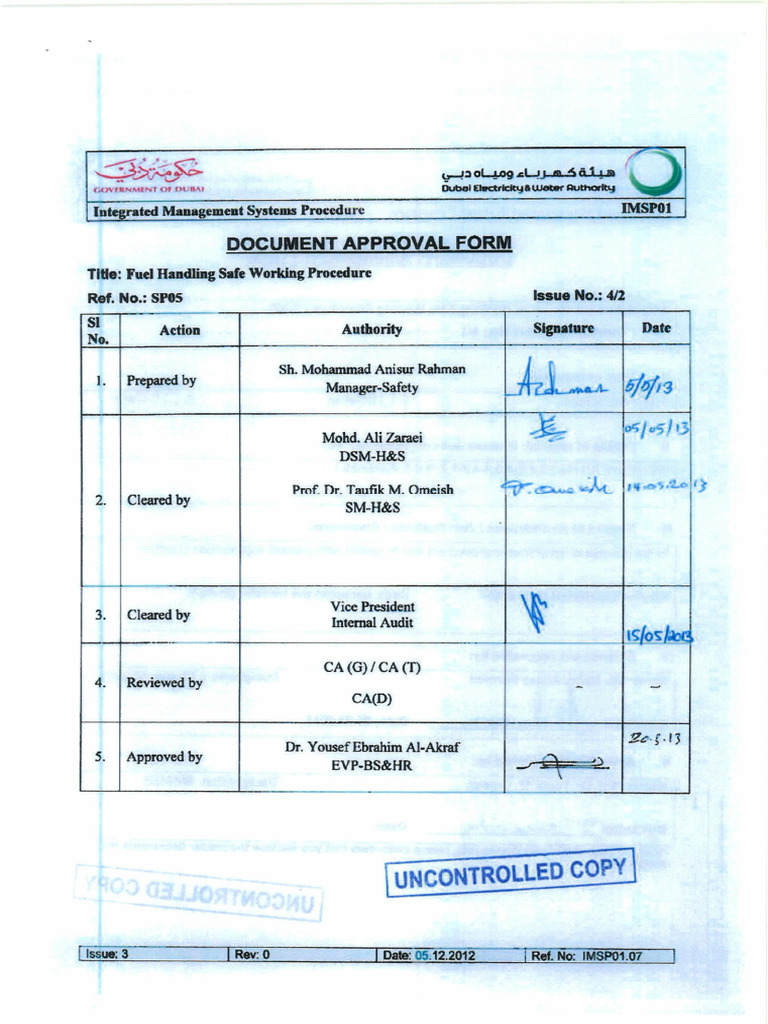 SP 05 Fuel Handling Safe Working Procedure | PDF