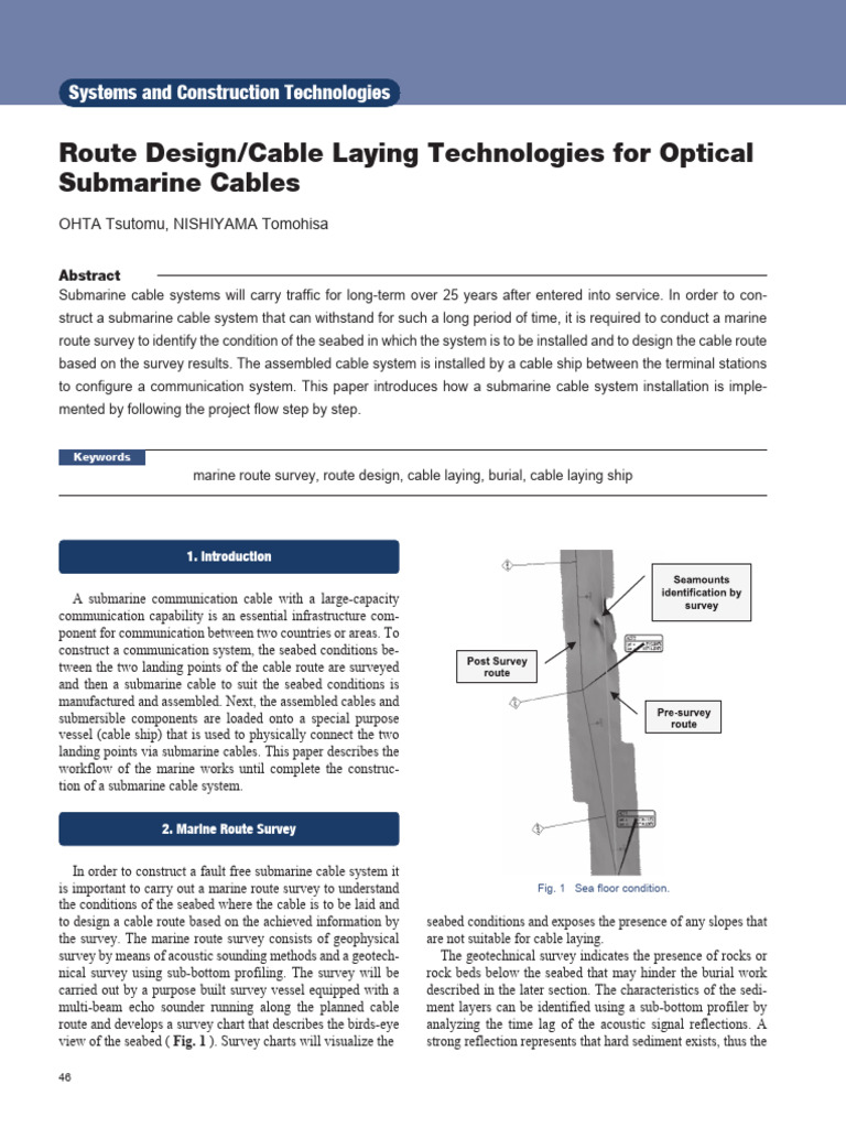 NEC Route Design - Cable Laying Technologies For Optical | PDF | Geotechnical Engineering | Sonar