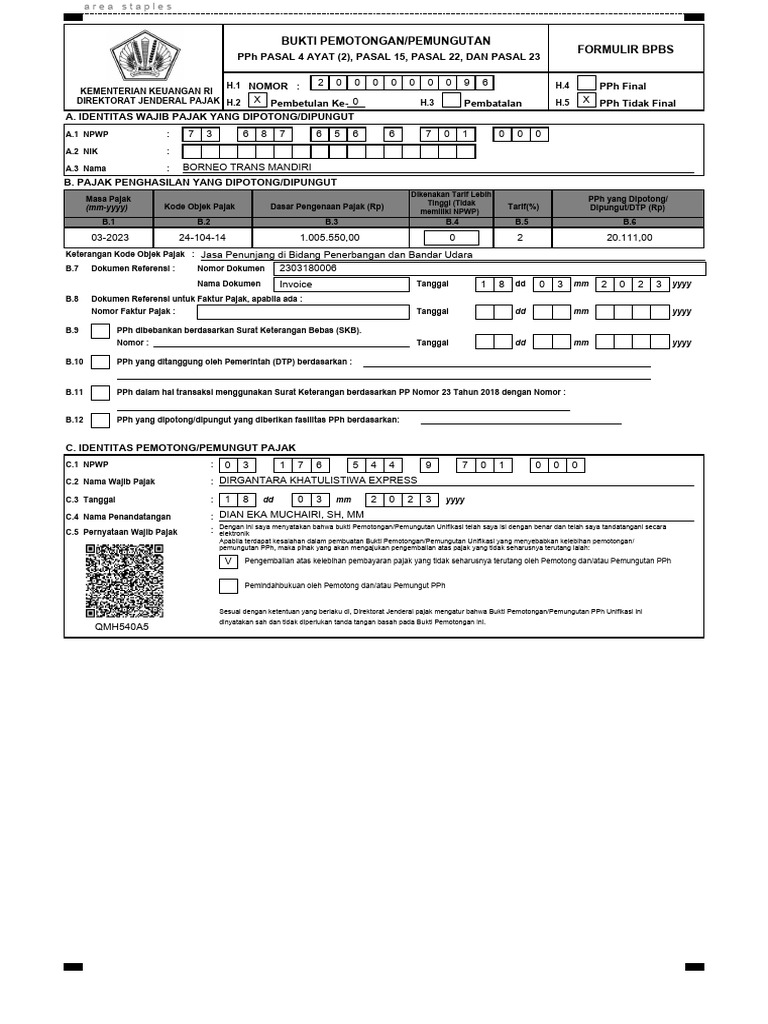 Ebupot BTM 2303180006 | PDF