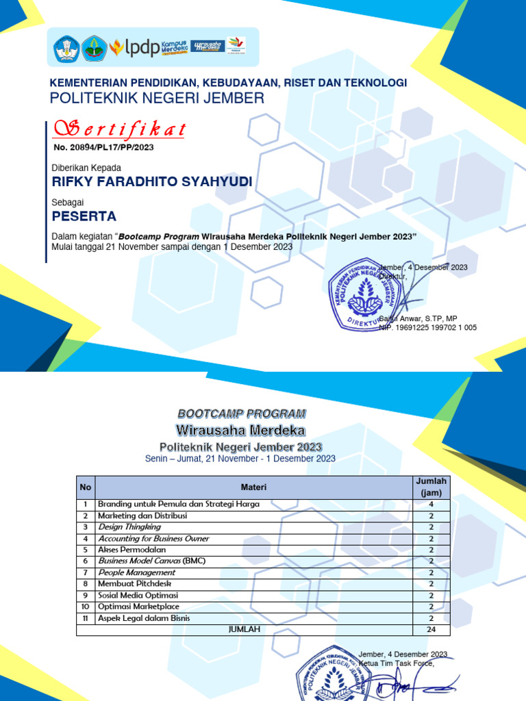 Sertifikat Bootcamp Wirausaha | PDF