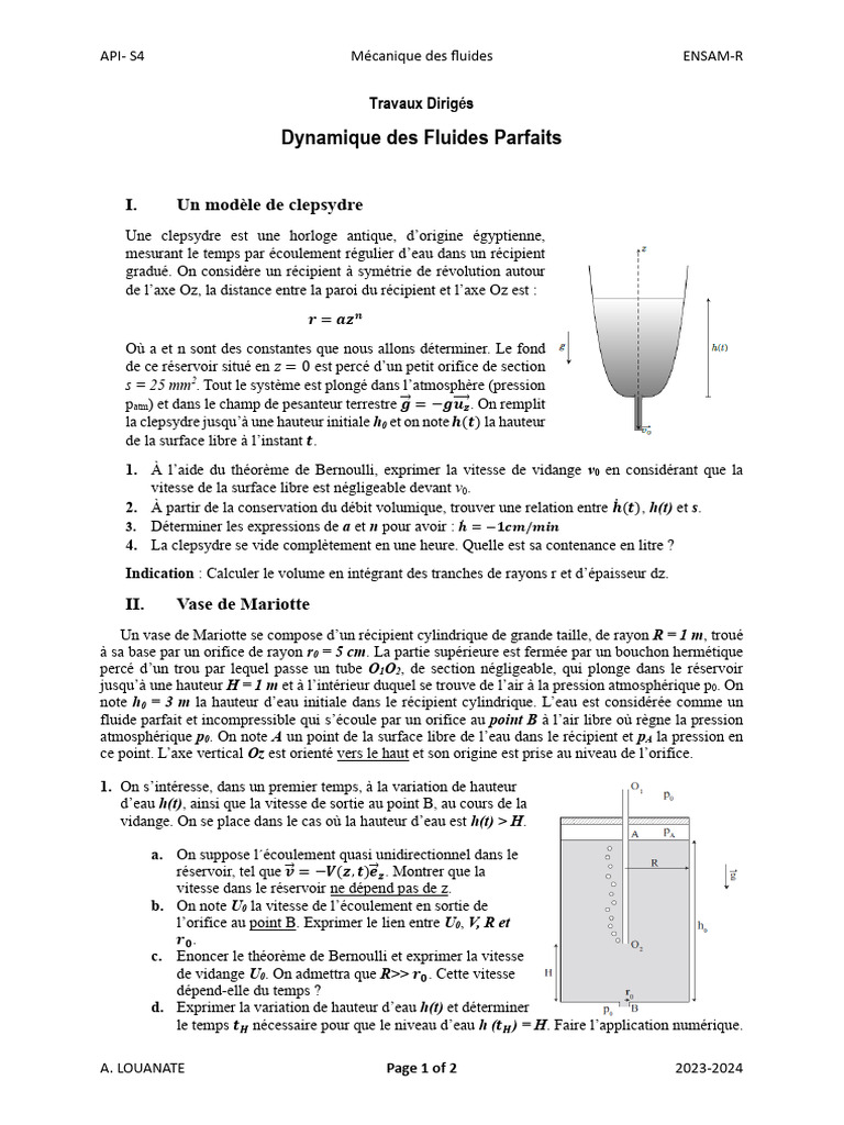 Dynamique des Fluides Parfaits | PDF | Pression | Mécanique des fluides