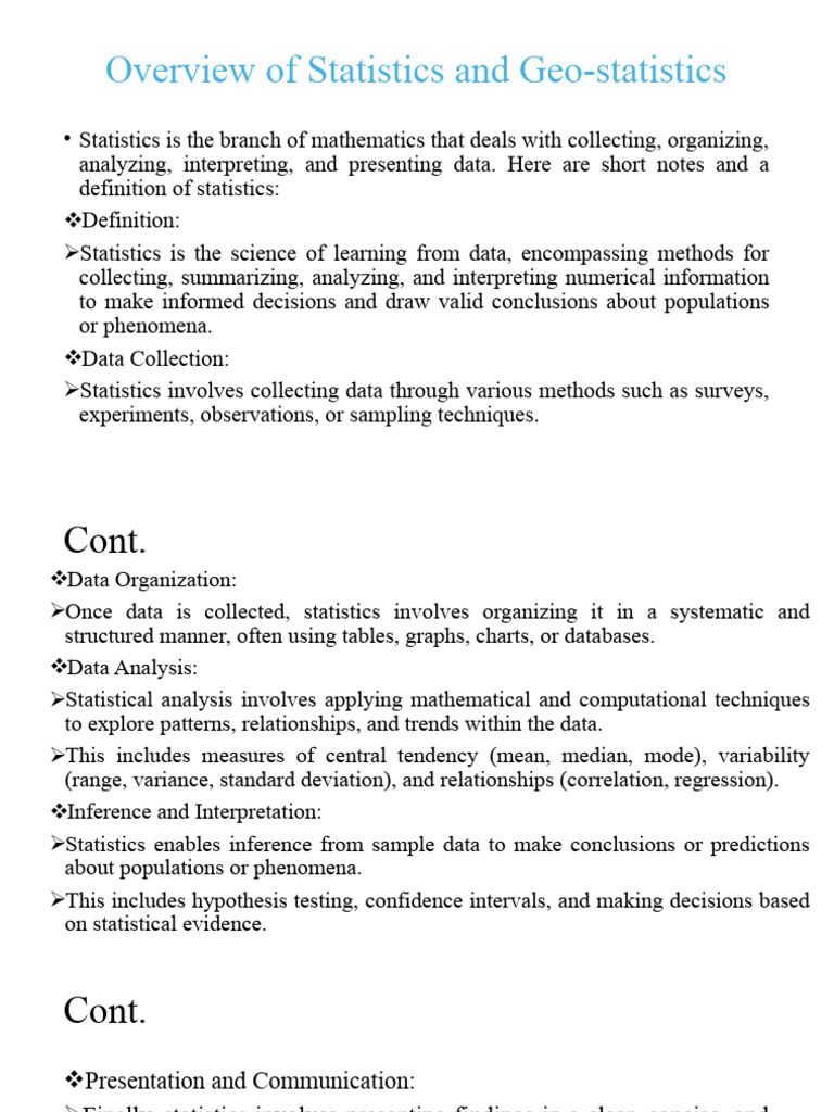 Overview of Statistics and Geo-Statistics | PDF | Statistics | Spatial ...