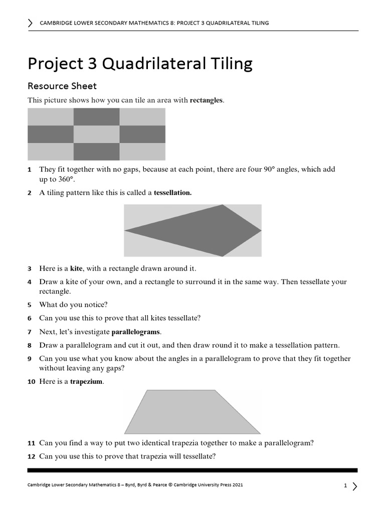 Project 3 Quadrilateral Tiling Resource Sheet | PDF