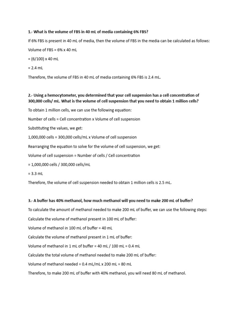 BMED 3122 Review Calculation Problems SP2024 STUDENTS (BFRI) | PDF ...