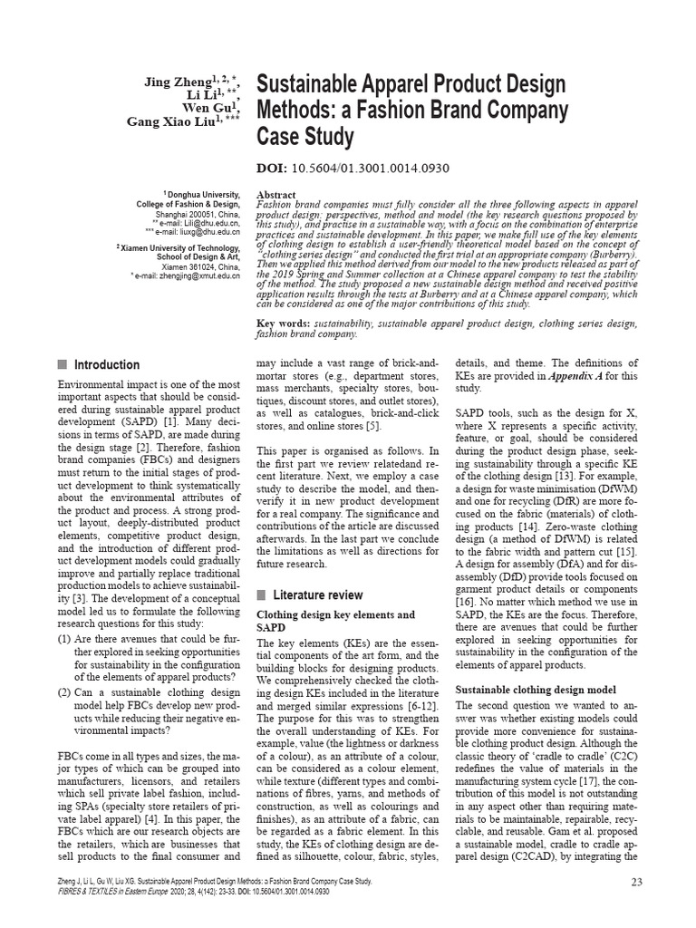 2020 - Sustainable Apparel Product Design Method - A Fashion Brand Company Case Study | PDF ...