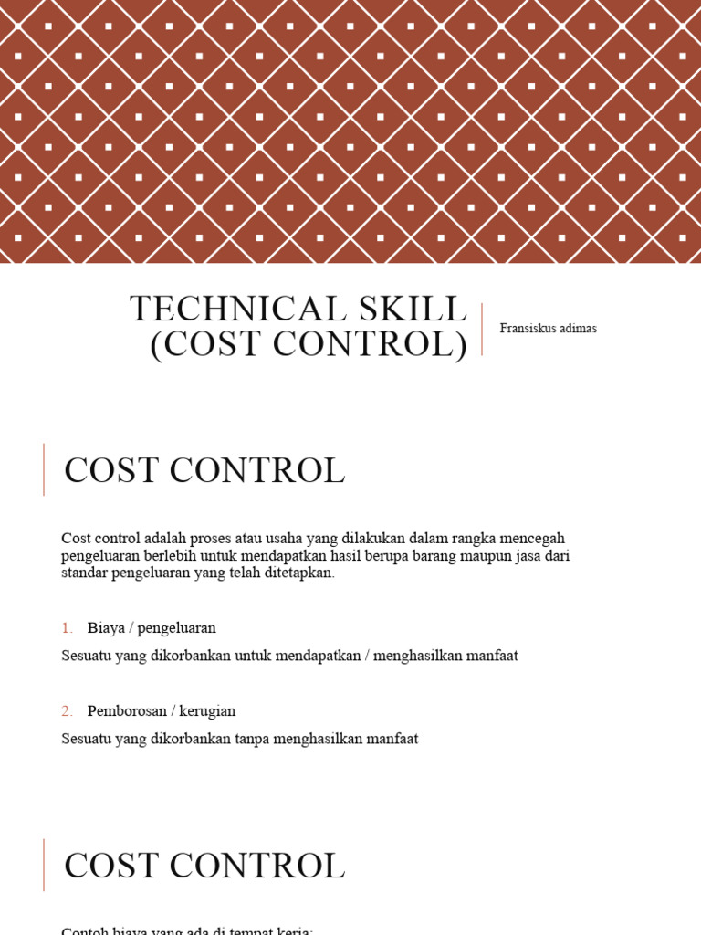 Technical Skill (Cost Control) | PDF | Teknologi & Rekayasa