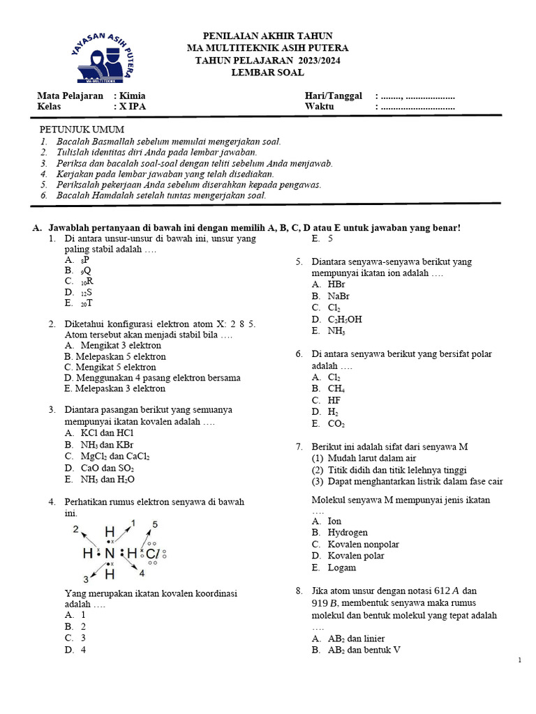 Contoh Soal PAT 2023-2024 | PDF