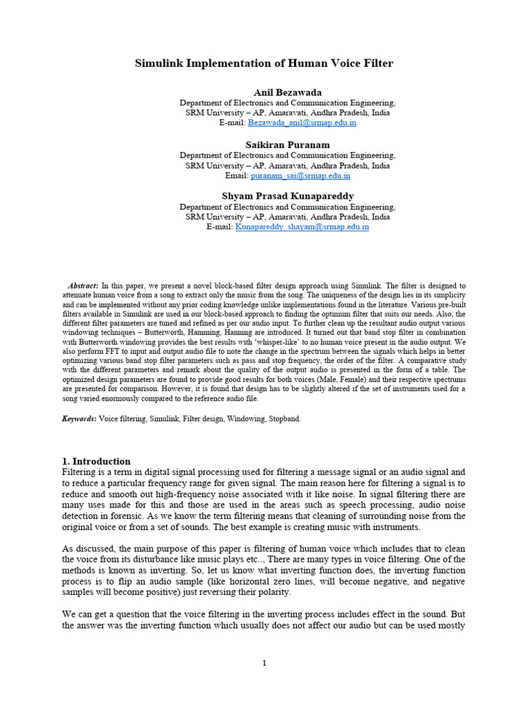 Simulink Human Voice Filter Design | PDF | Electronic Filter | Filter ...