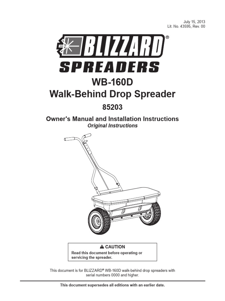 WB-160D Walk-Behind Drop Spreader: Owner's Manual and Installation ...