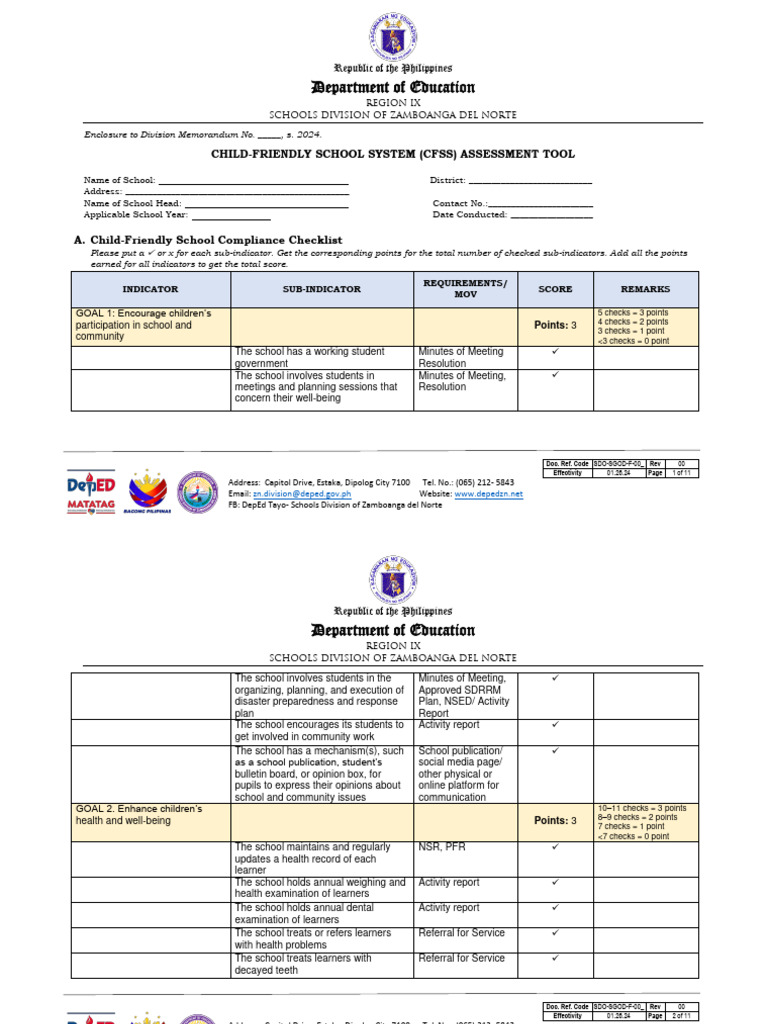 For Reference WITH SAMPLE RATINGS CFSS Tool - Integrated Assessment | PDF