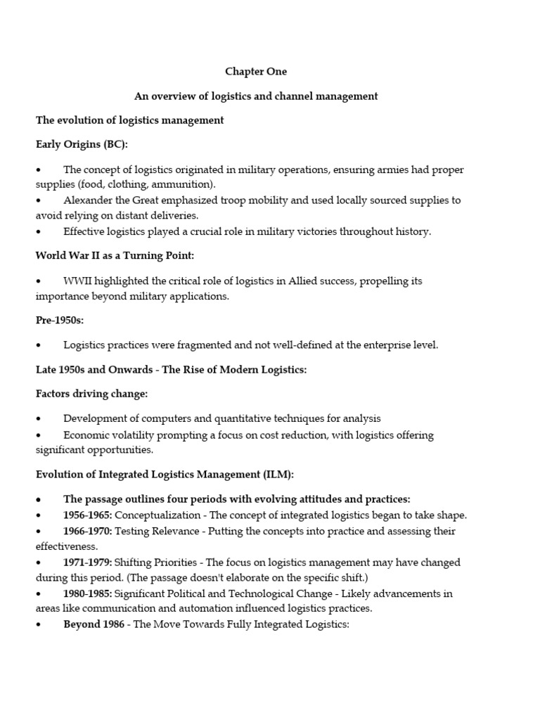 Logestics 1-3 Note | PDF | Logistics | Supply Chain