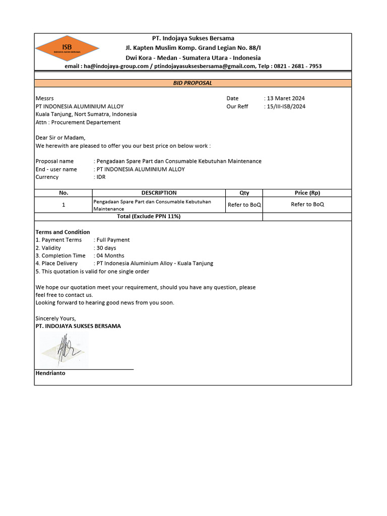 Penawaran Spare Part & Consumable Kebutuhan Maintenance - PT. ISB - Rev ...