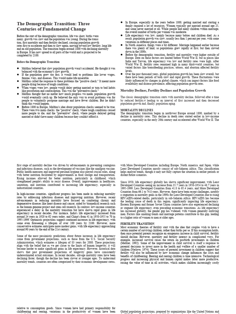 Demographic Transition Handout | PDF | Total Fertility Rate | Life ...