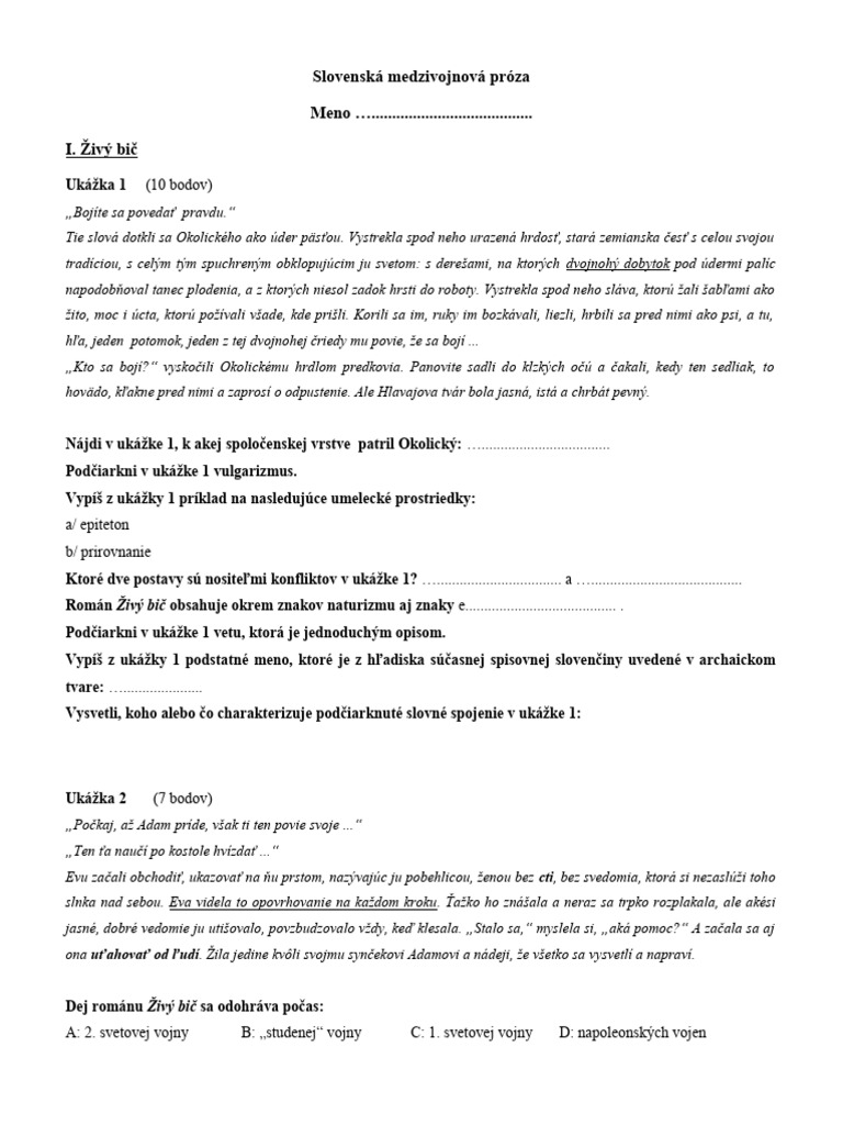 Test - Jozef Mak, Živý Bič, Slovenská Medzivojnová Próza | PDF