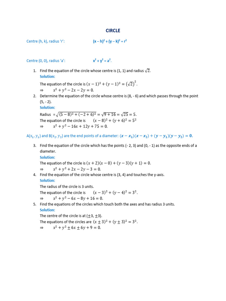 Circle Pdf Circle Cartesian Coordinate System