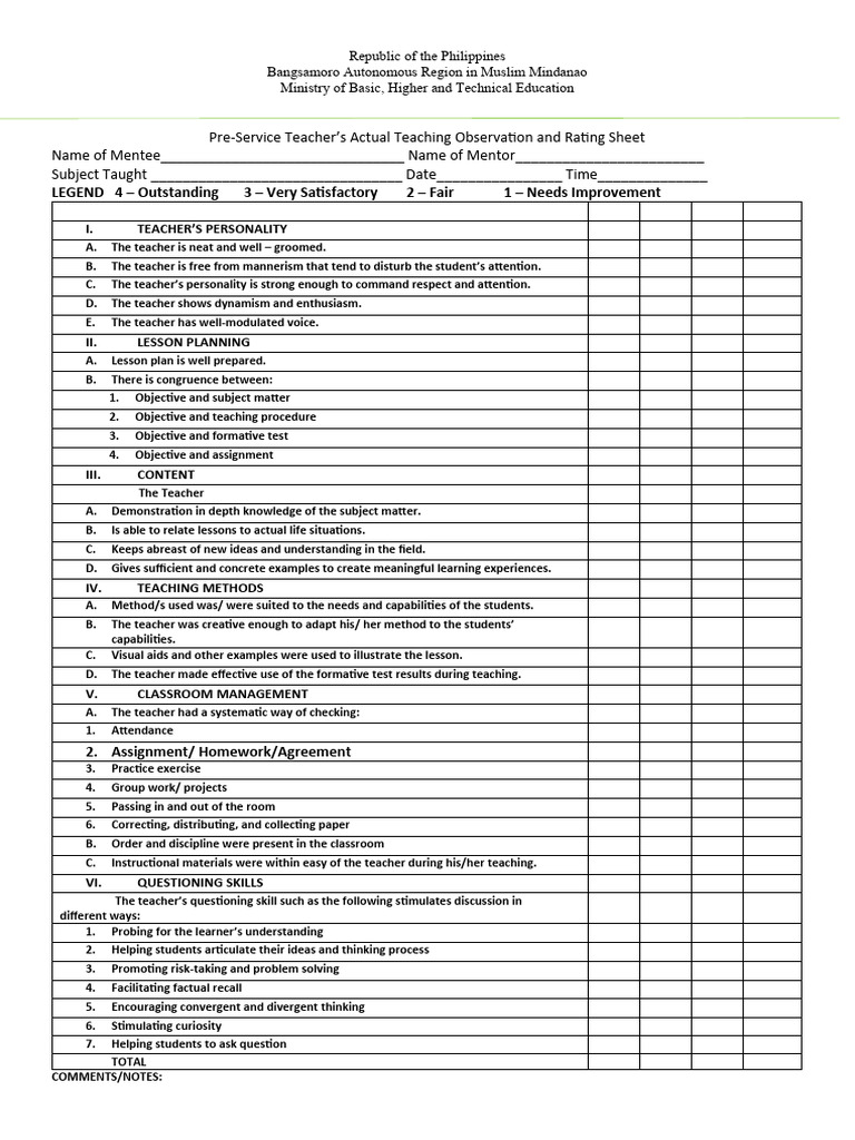 Observation Checklist | PDF | Teachers | Learning