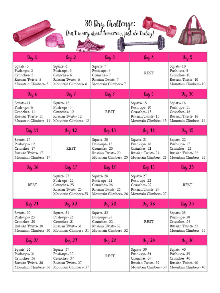 30-Day-Exercise-Challenge_easy | PDF | Physical Fitness | Strength Training