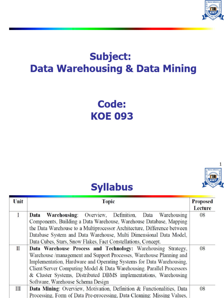 Unit 3.1 | PDF | Data Mining | Data