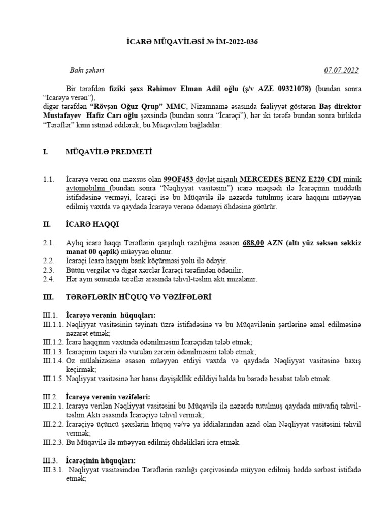 8 Elman Icare Muqavilesi | PDF