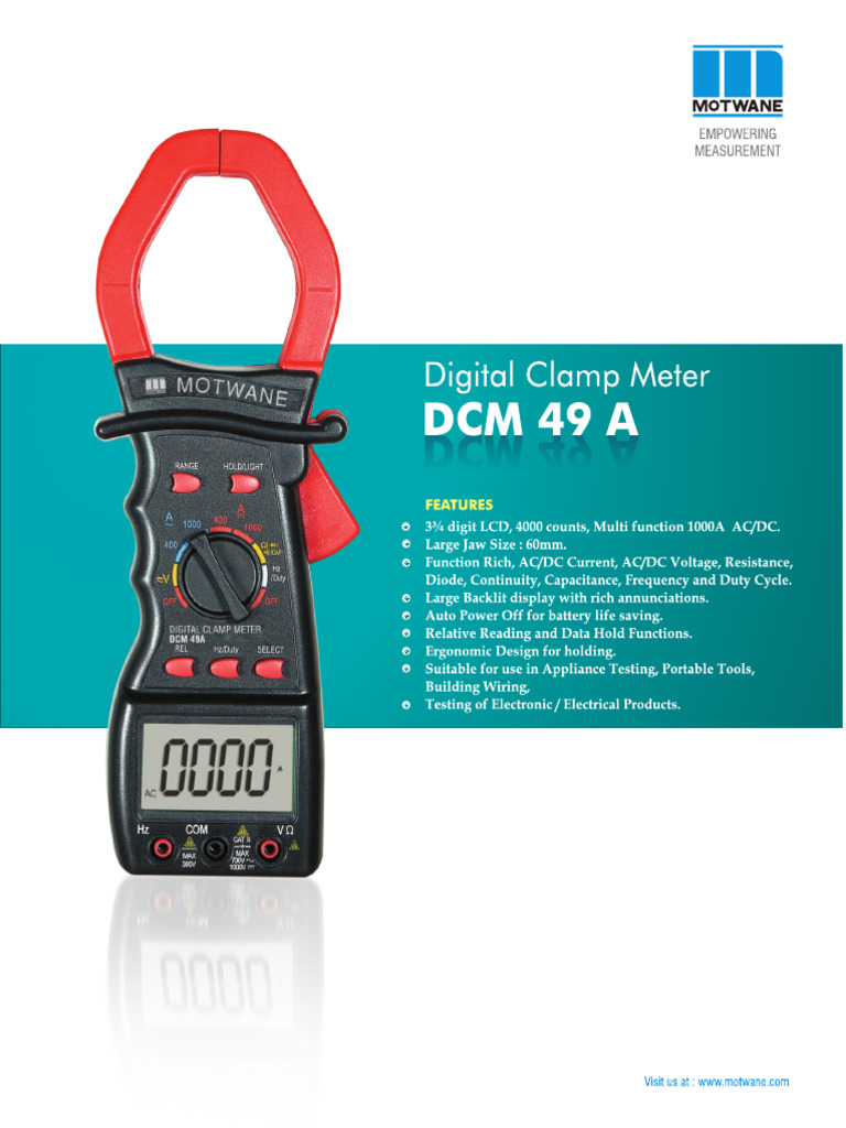 Motwane Dcm49a Digital Clamp Meter | PDF