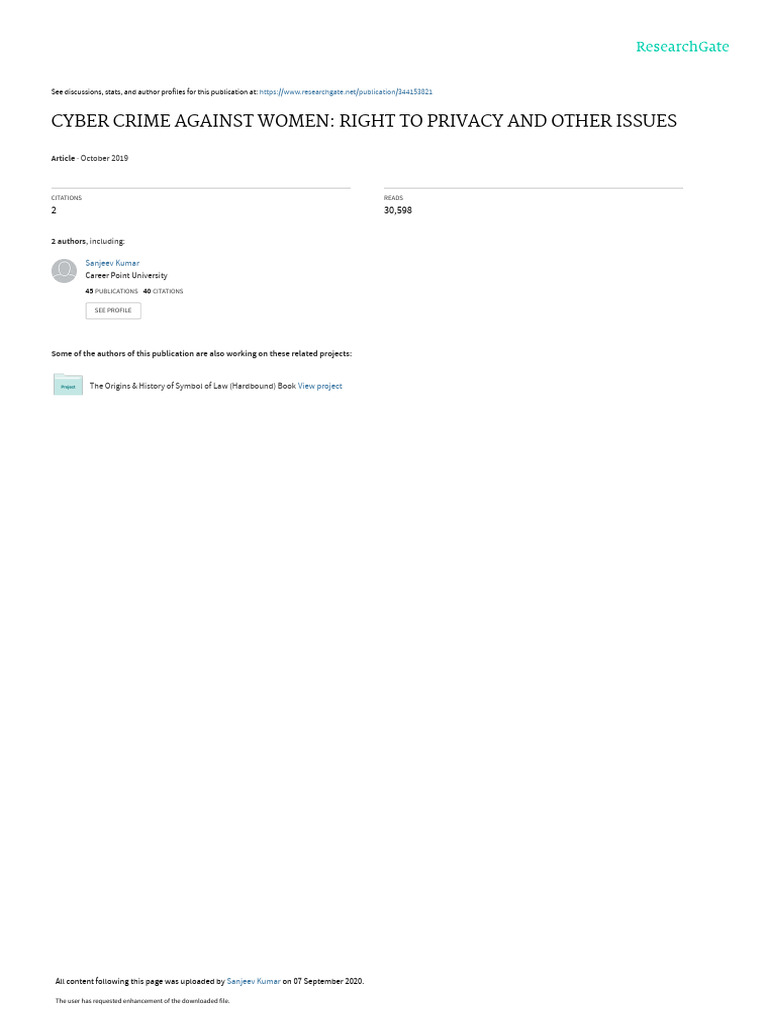 Cyber Crime Against Women: Right To Privacy and Other Issues | PDF ...