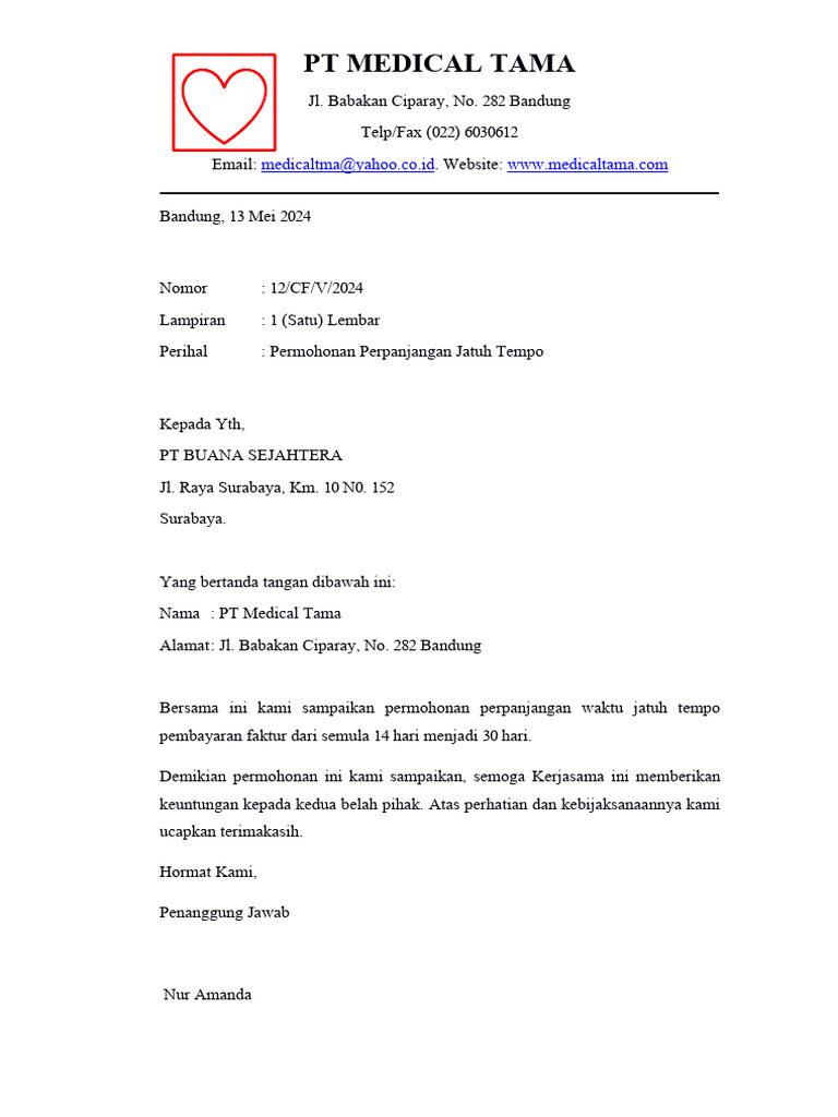 REVISI Surat Permohonan Perpanjangan Jatuh Tempo MANDA 1 | PDF | Bisnis ...