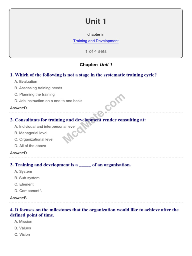 Unit-1-Training-And-Development (Set 1) | PDF | Swot Analysis ...