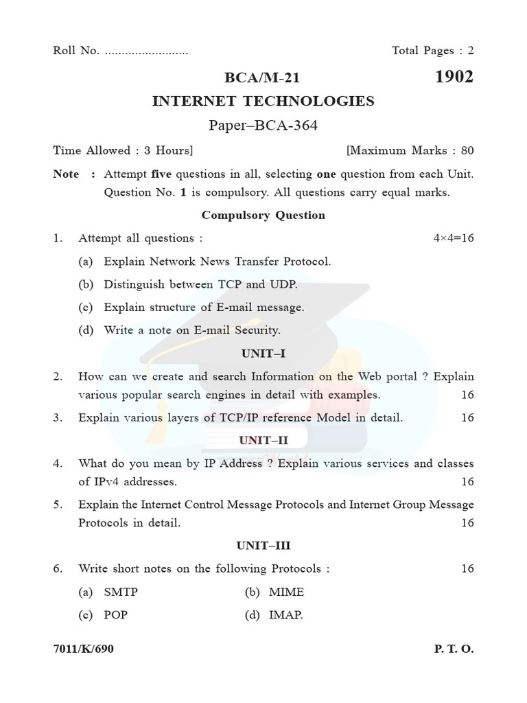 Internet Technologies Exam Paper BCA-364 | PDF | Computers