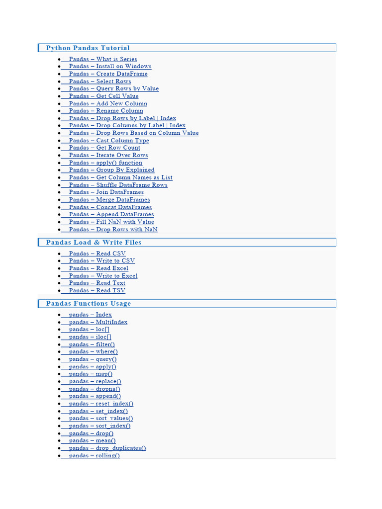 Python Pandas Tutorial | Download Free PDF | Computer Data | Data Management Software