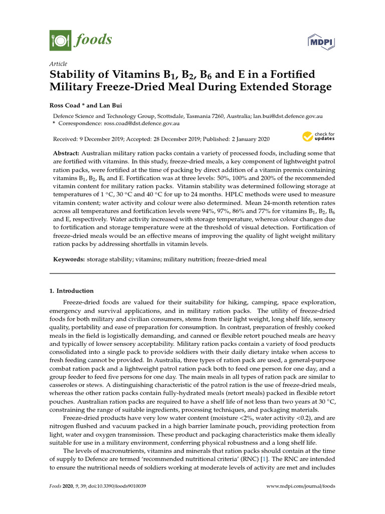 2020 Article - Stability of Vitamins B1, B2, B6 and E in A Fortified ...