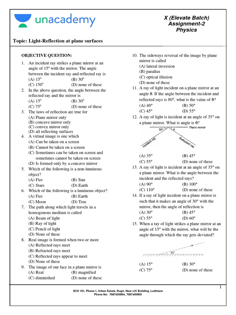 Physics Reflection Quiz | PDF | Mirror | Reflection (Physics)