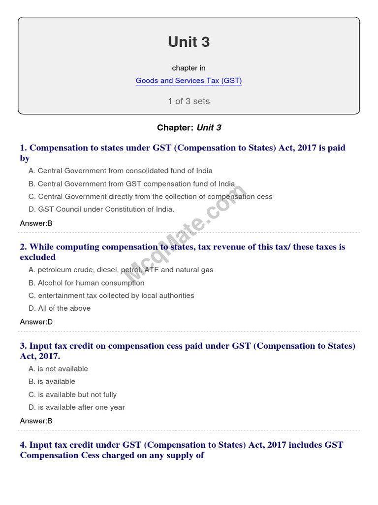 Unit-3-Goods-And-Services-Tax-Gst (Set 1) | PDF | Taxes | Government ...