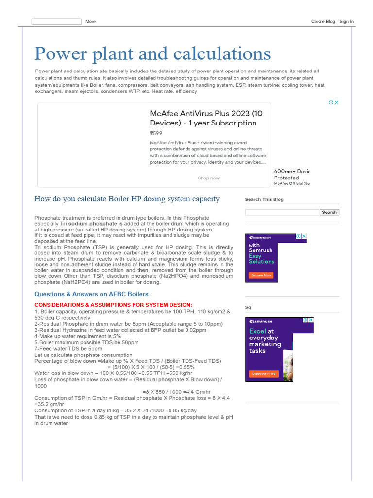 Power Plant and Calculations - How Do You Calculate Boiler HP Dosing ...