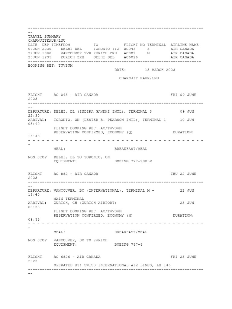 Travel Summary Pdf Airlines Transport