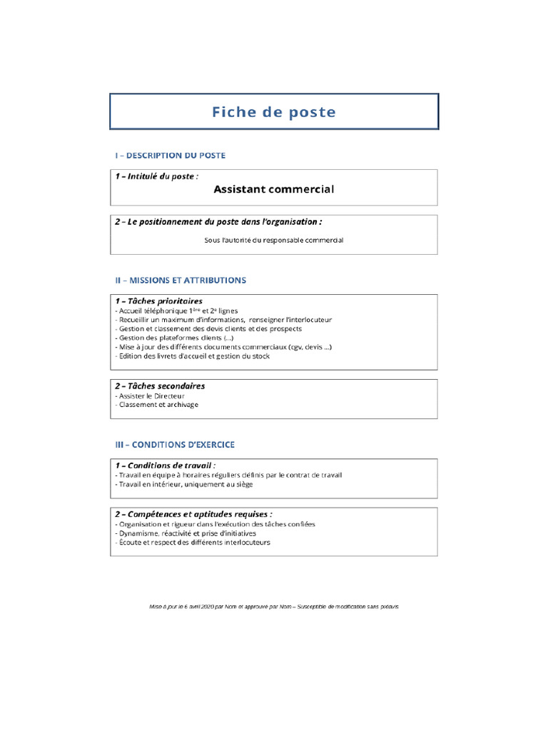 TEMPLATE - Fiche de Poste | PDF