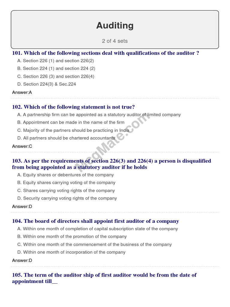 Auditing (Set 2) | PDF | Internal Control | Auditor's Report