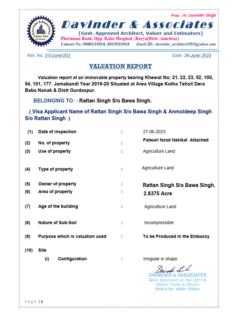 Davinder & Associates: Valuation Report | PDF | Real Property Law ...