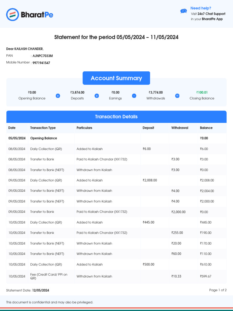 Statement For The Period 05/05/2024 - 11/05/2024: Account Summary | PDF | Banks | Deposit Account