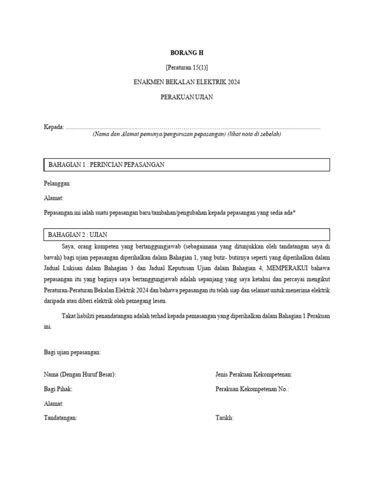 Borang H - Perakuan Ujian | PDF