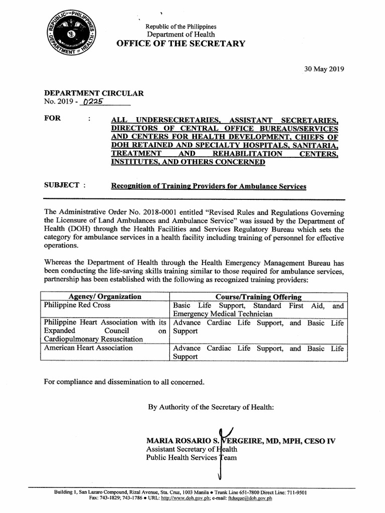 Doh Circular 2019-0225 | PDF | Emergency Medical Services | Health Care