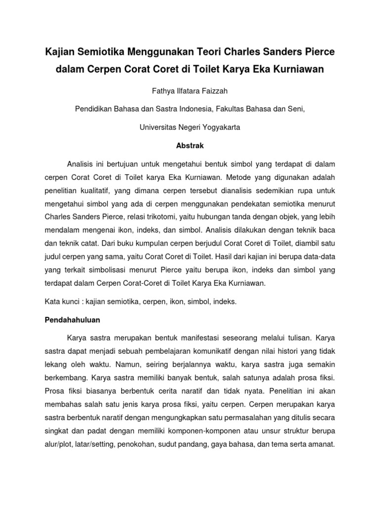 Artikel Kajian Semiotika Menggunakan Teori Pierce Dalam Cerpen Corat ...