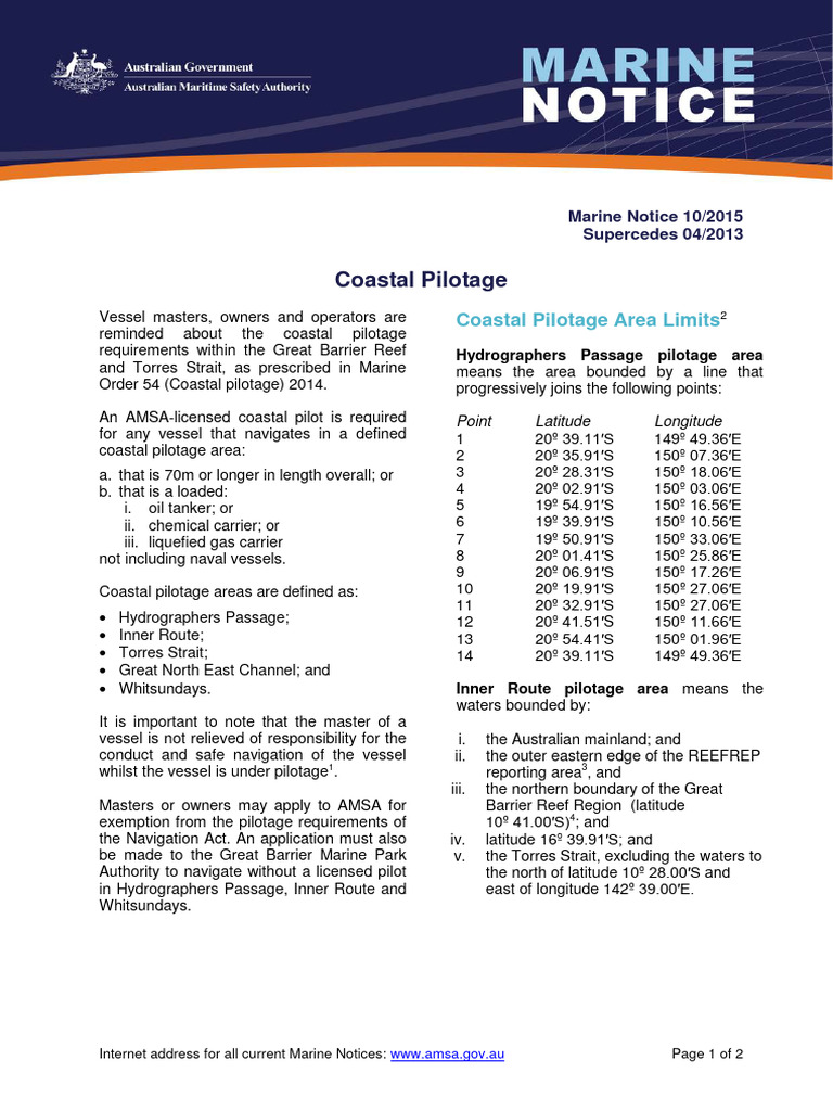 Coastal Pilotage Requirements in Australia | PDF | Navigation ...