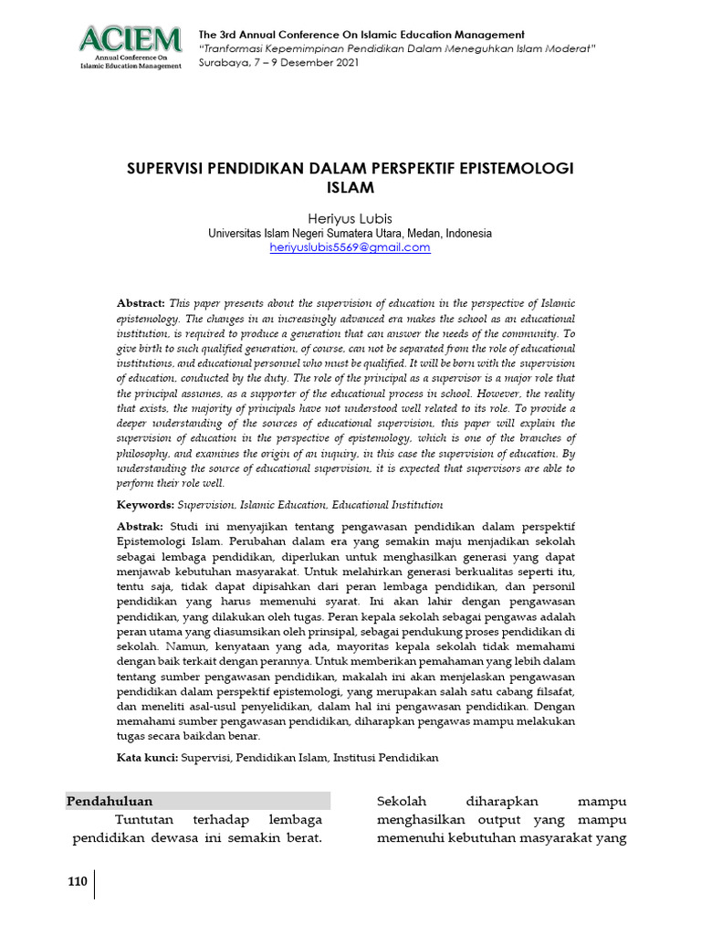 Artikel SUPERVISI PENDIDIKAN DALAM PERSPEKTIF EPISTEMOLOGI ISLAM | PDF