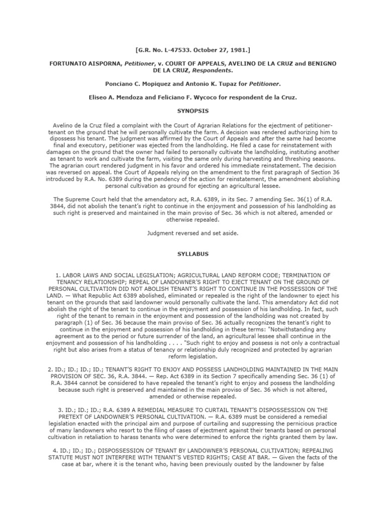 RA 3844 Cases - 3 | PDF | Leasehold Estate | Lease