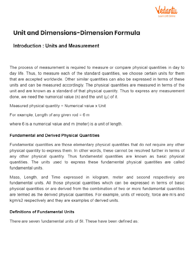 Unit and Dimensions-Dimension Formula | PDF