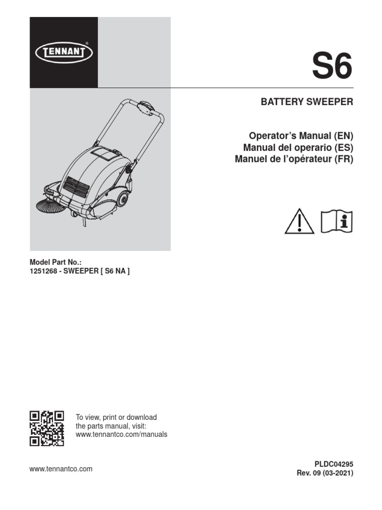 Tennant s6 Walk Behind Floor Sweeper Operator Manual | PDF | Battery ...