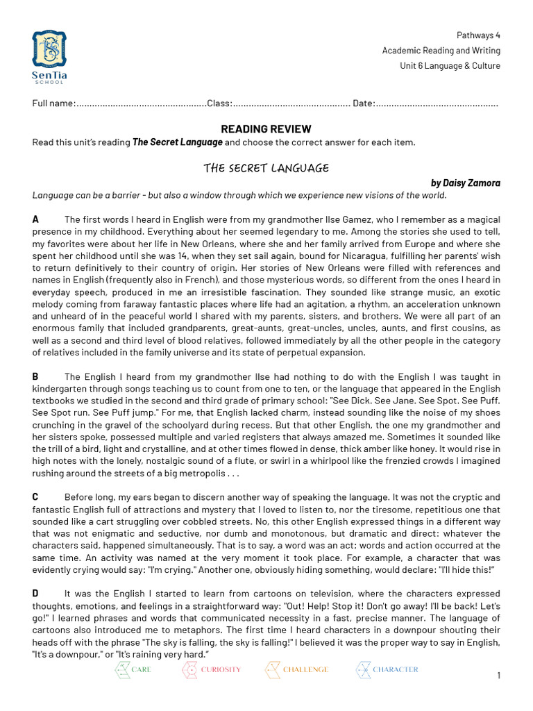 P4 - U6 Reading Review | PDF | English Language