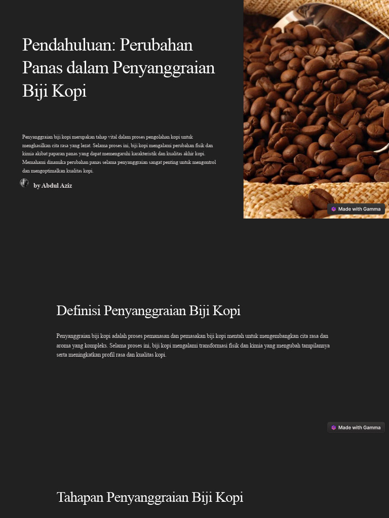 Pendahuluan Perubahan Panas Dalam Penyanggraian Biji Kopi | PDF